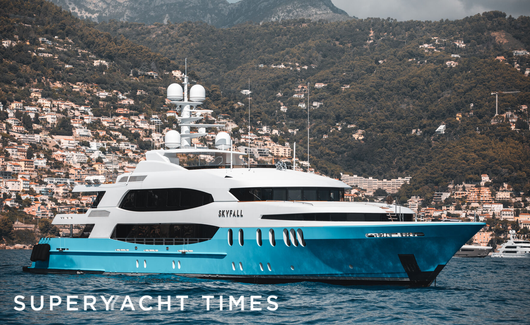 The freshly-wrapped 58m motor yacht Skyfall in Monaco