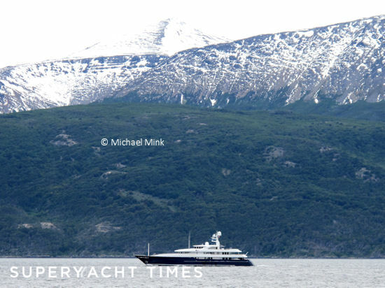 Superyacht Archimedes cruising off Ushuaia
