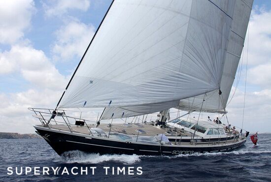 The sailing yacht Scarena off the coast of Menorca