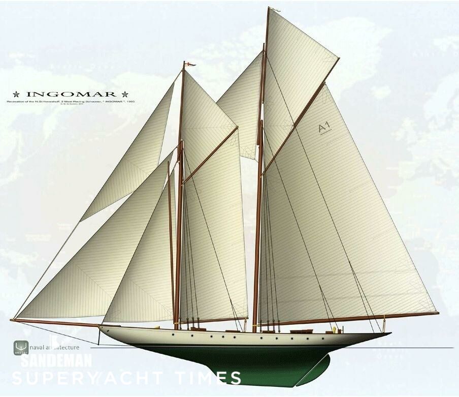 Recreation of the legendary 1903 schooner Ingomar underway