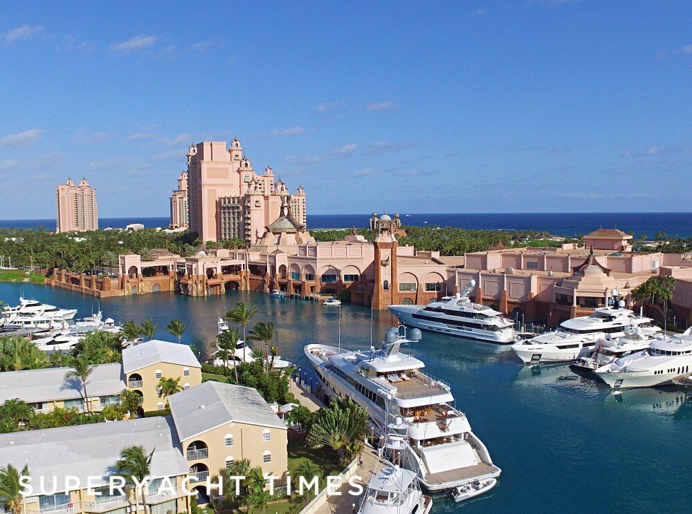 Superyachts seen from above in Atlantis