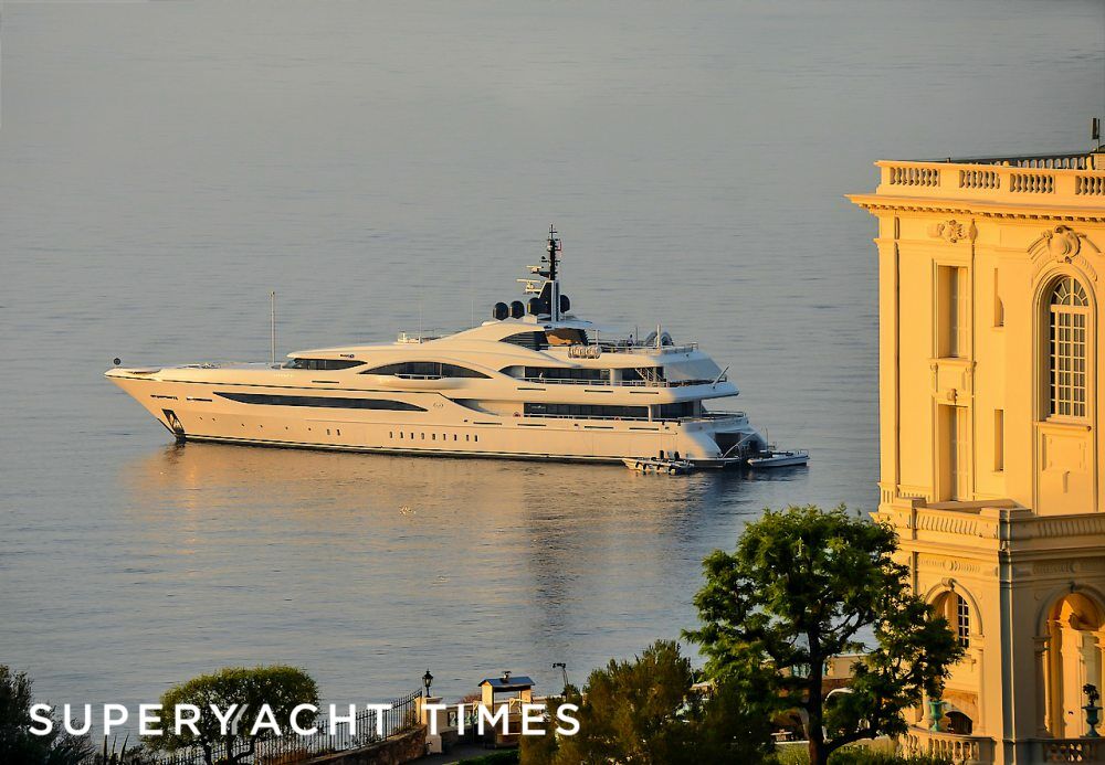 The custom-built 72m superyacht Vicky at anchor
