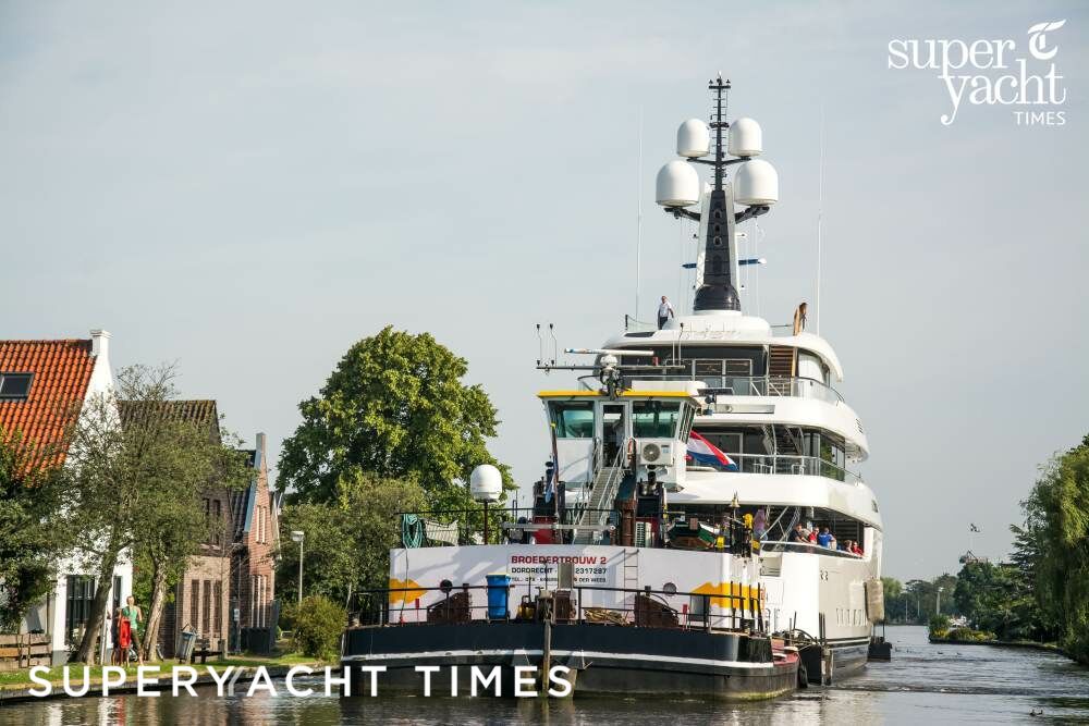 Superyacht Hasna departs Feadship shipyard
