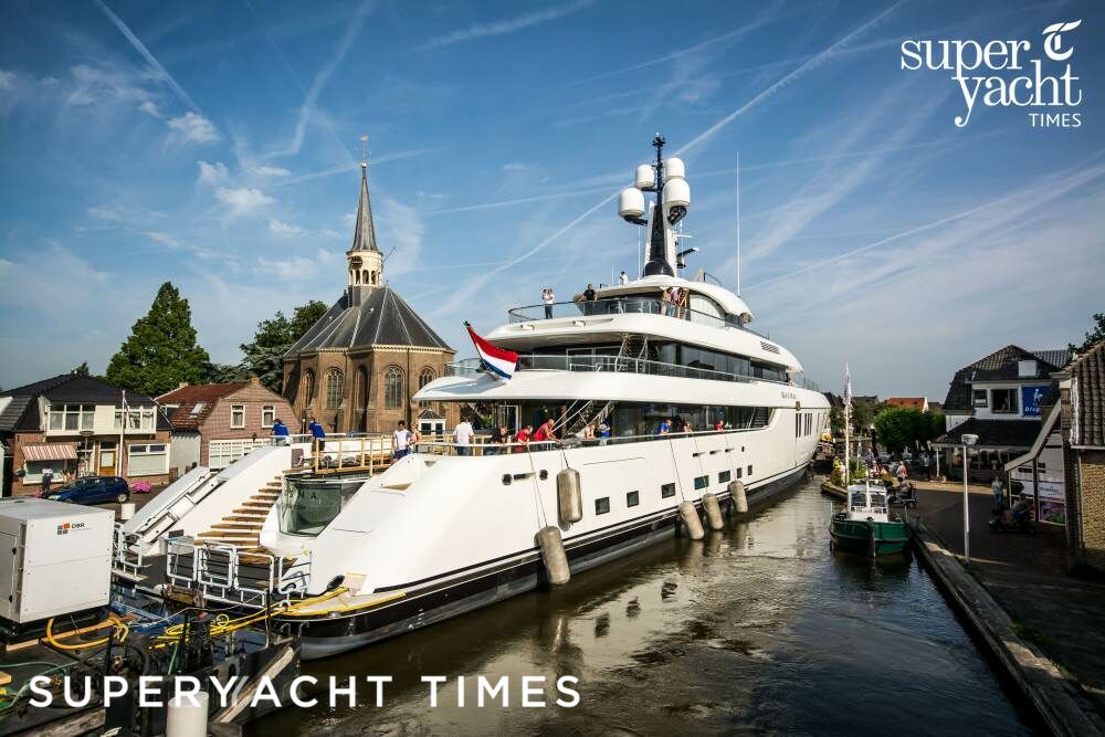 Superyacht Hasna departs Feadship shipyard