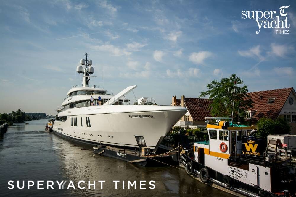 Superyacht Hasna departs Feadship shipyard