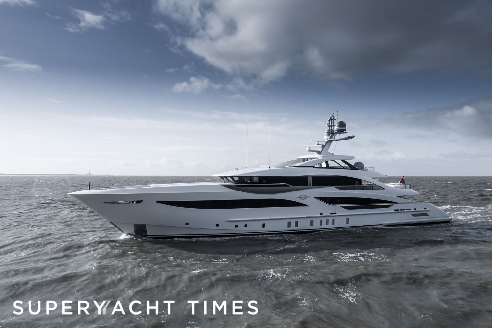 Heesen's 55m Steel superyacht Galvas seen cruising on the North Sea