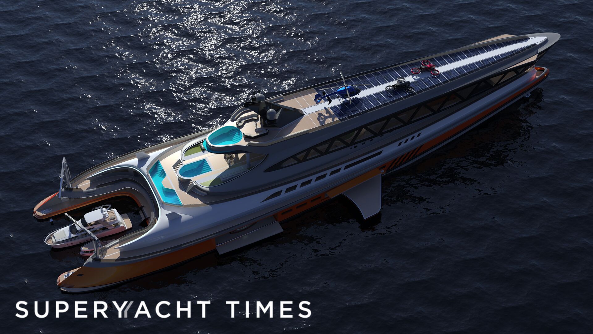 Lazzarini designs radical 153m shark-shaped concept with 3 helis and 8 ...