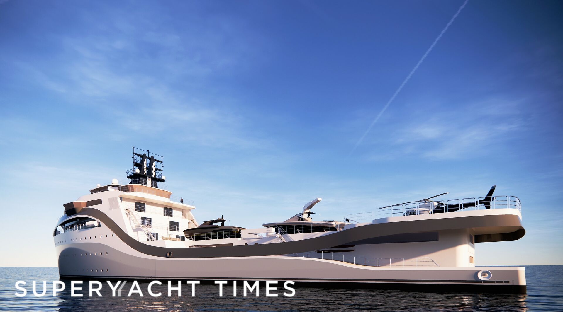 New multipurpose design revealed for 95m hybrid yacht with heli-facility