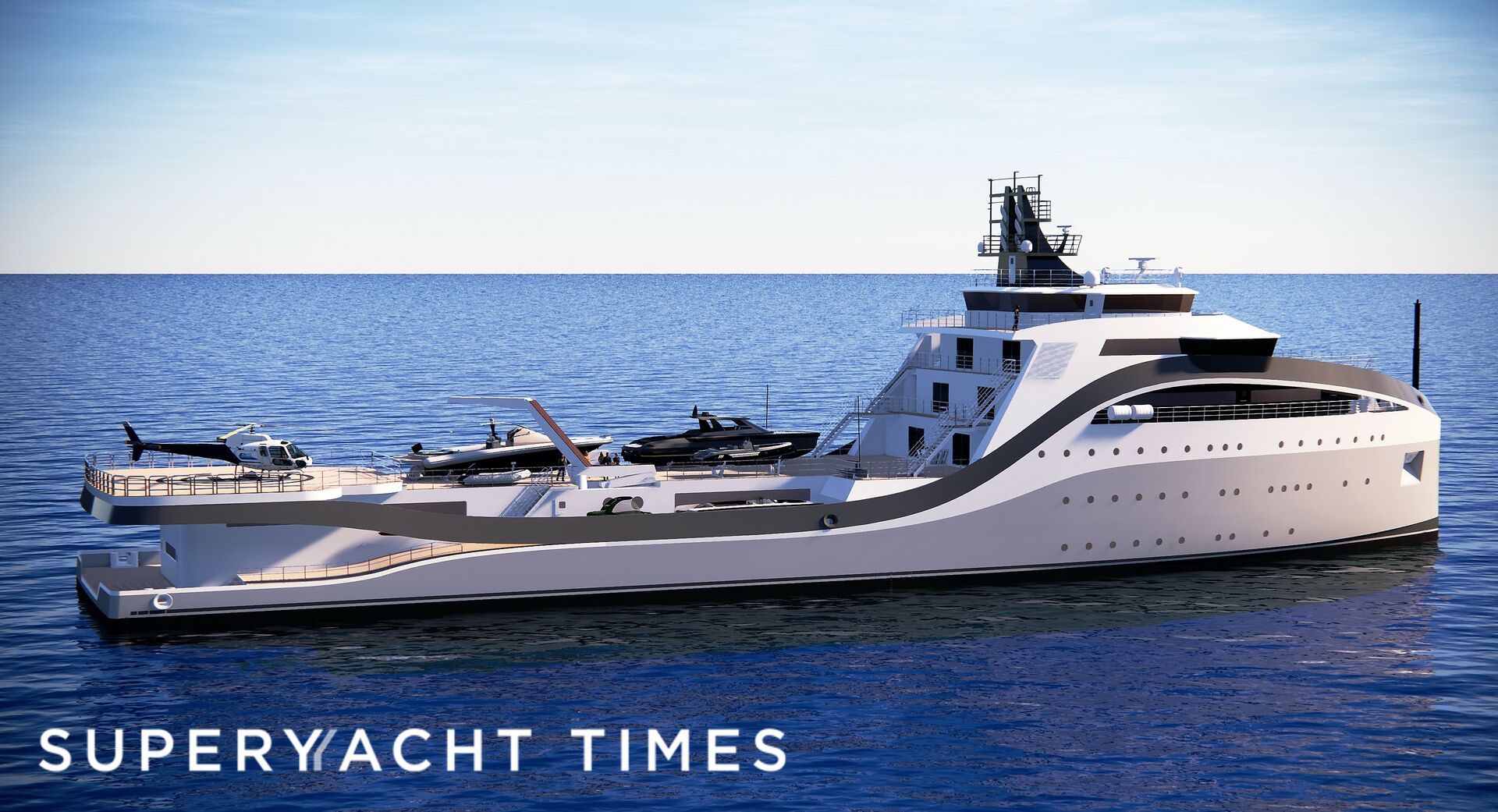 New multipurpose design revealed for 95m hybrid yacht with heli-facility
