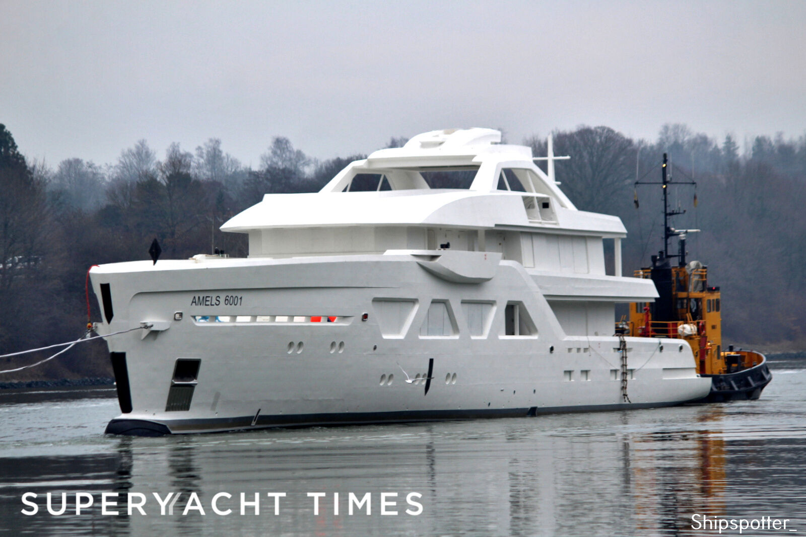 60m Amels 6001 superyacht en route to outfitting