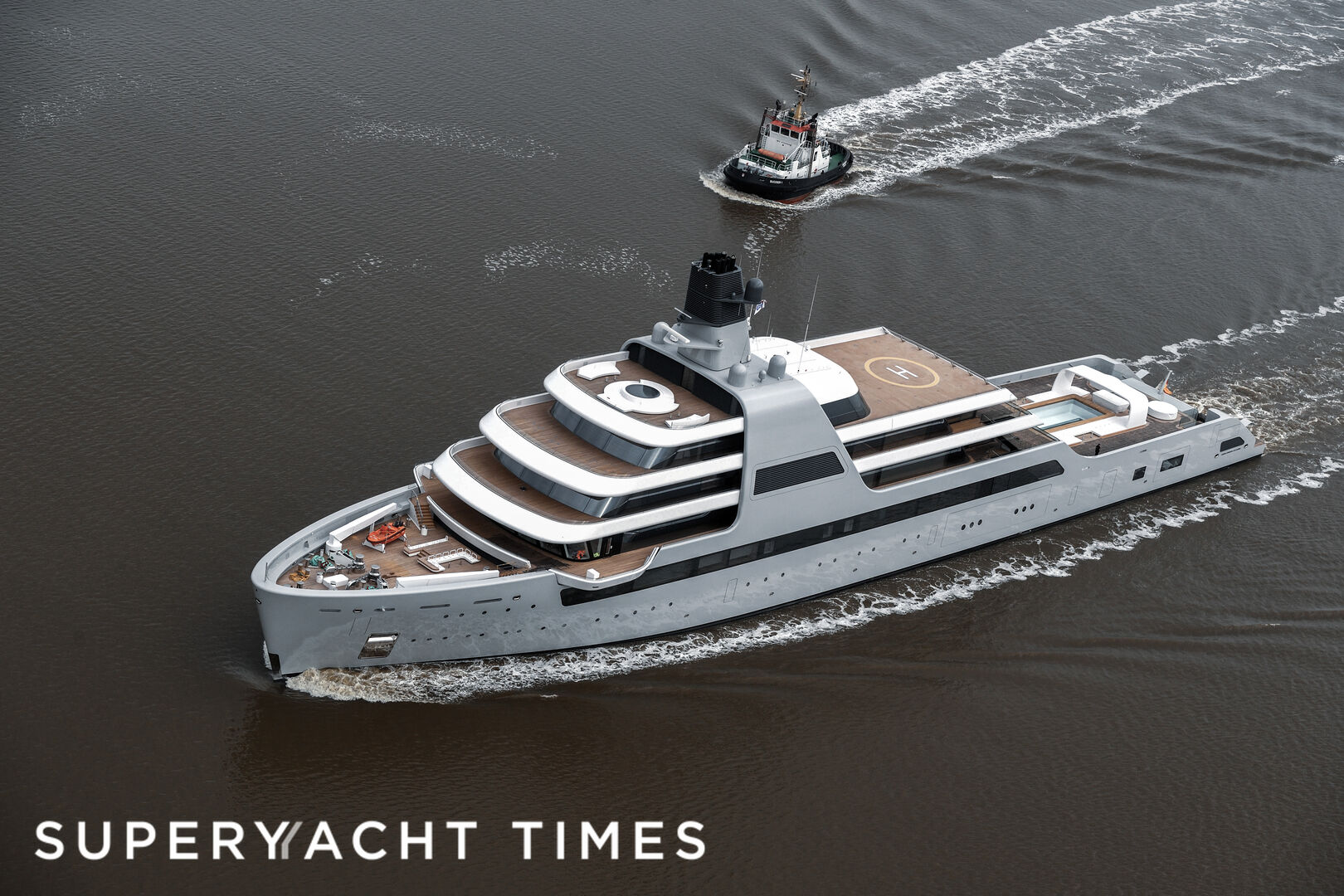 140m superyacht Solaris on sea trials in the North Sea