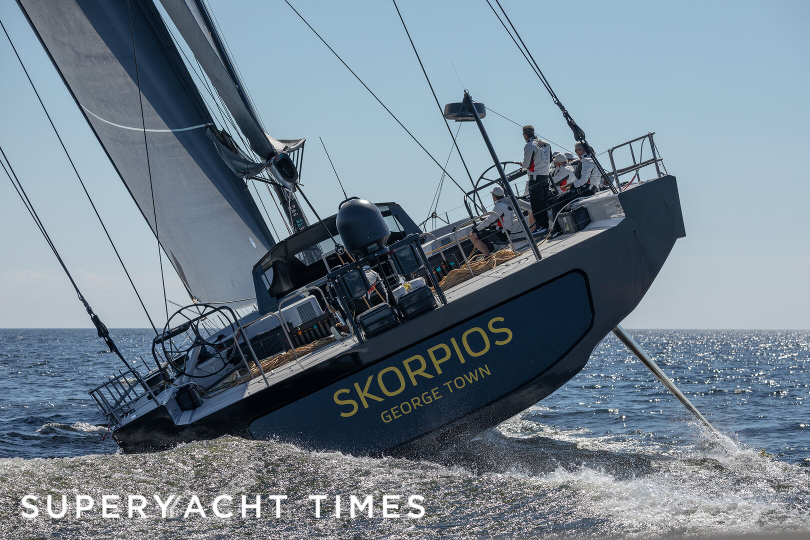 43m ClubSwan 125 Skorpios touches the water