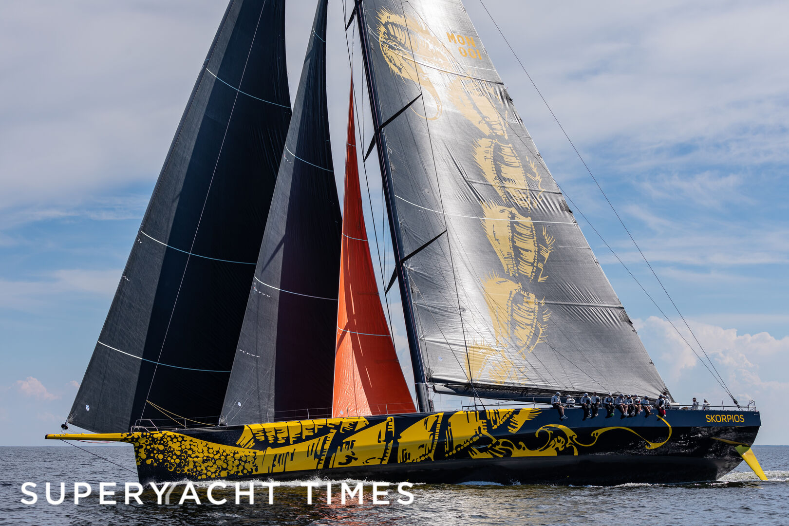 43m ClubSwan 125 Skorpios touches the water