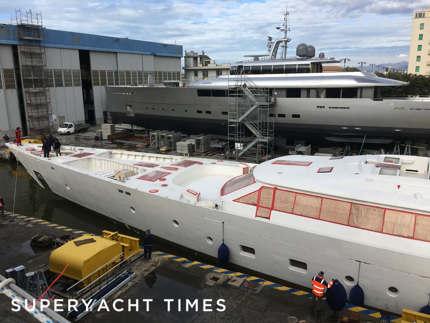 Hull of fourth Perini Navi 60m sailing yacht arrives in Viareggio