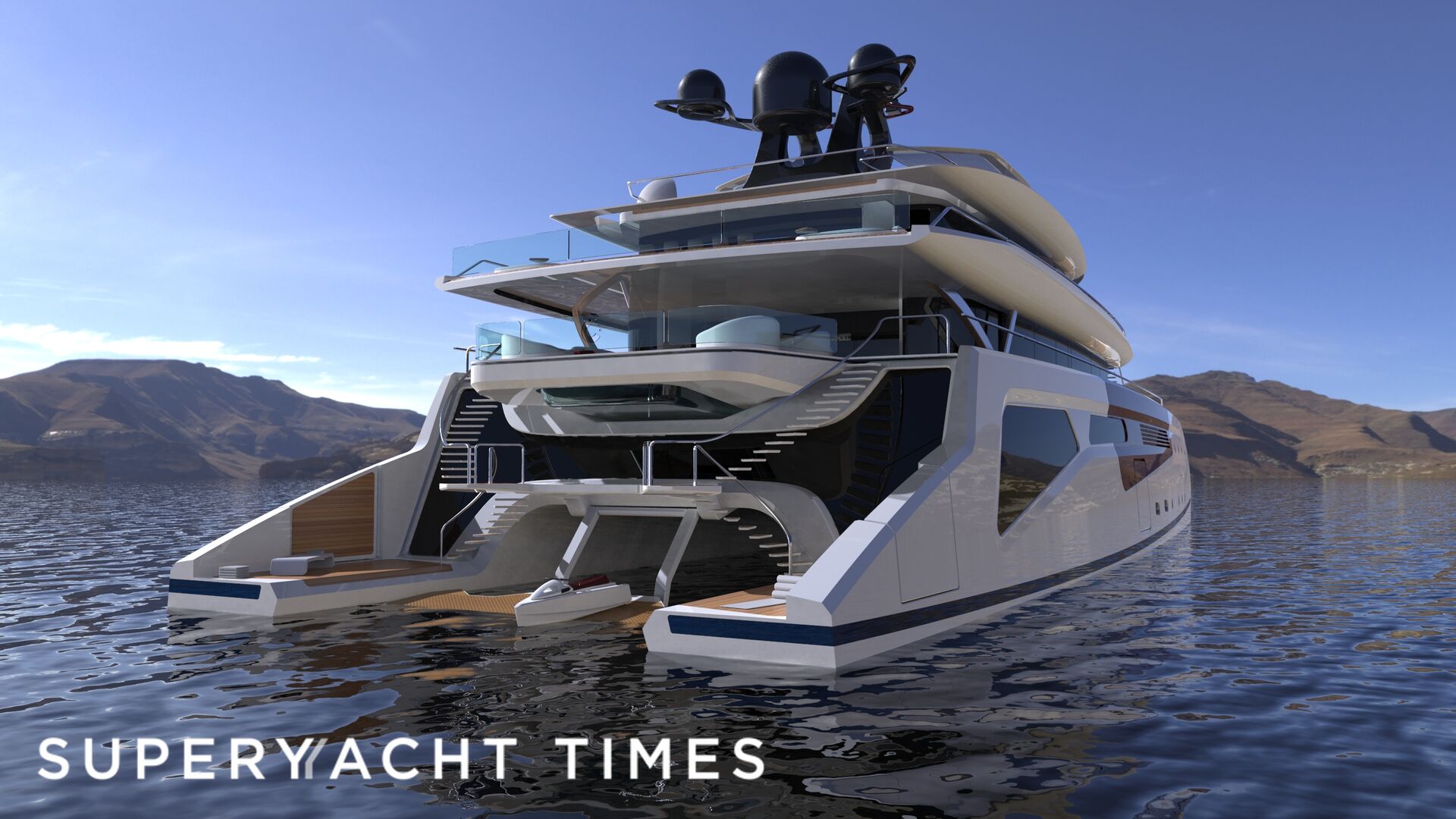Cynthesis 180 concept: 58m catamaran with helipad, numerous pools and a ...
