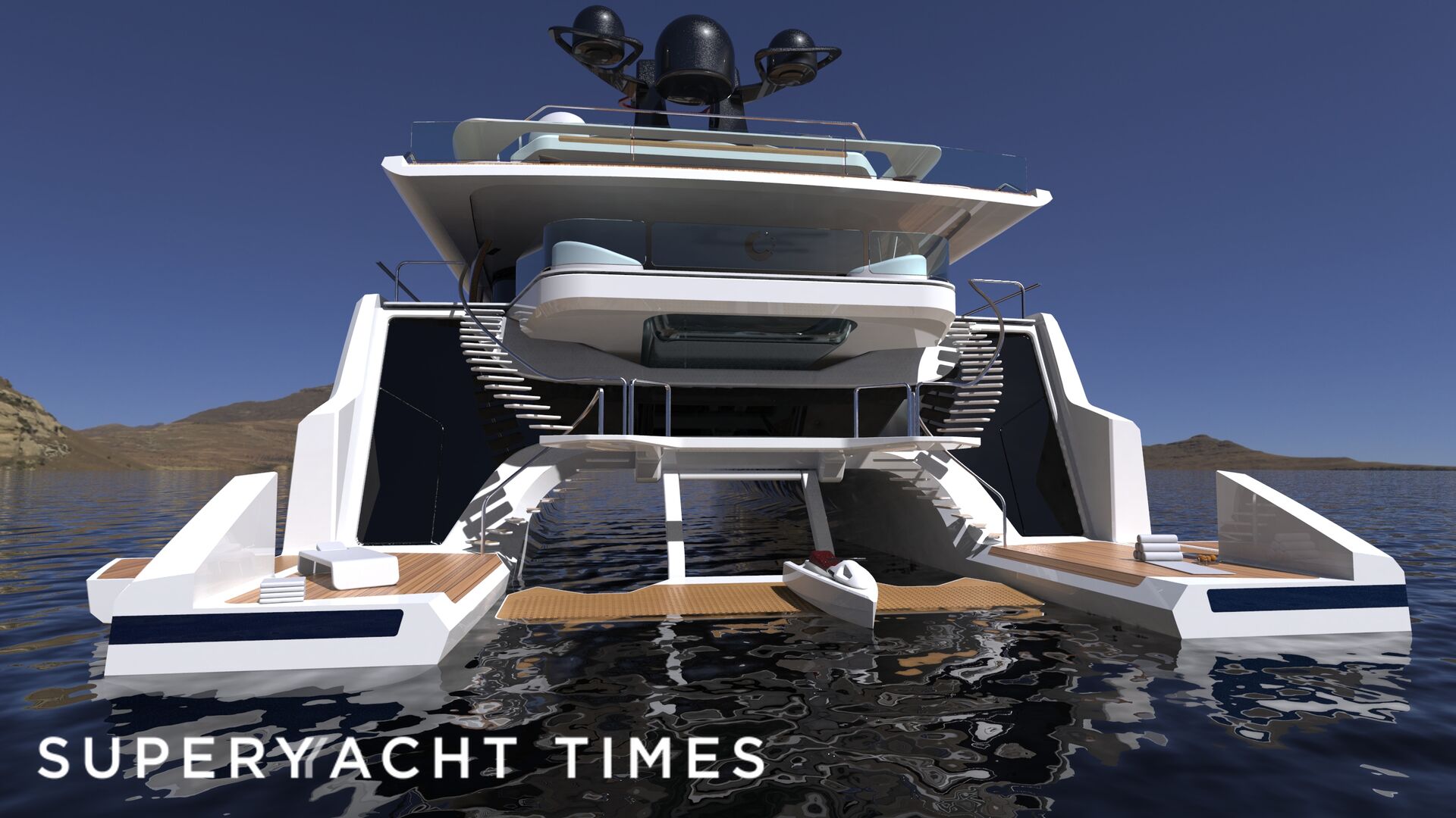 Cynthesis 180 concept: 58m catamaran with helipad, numerous pools and a ...
