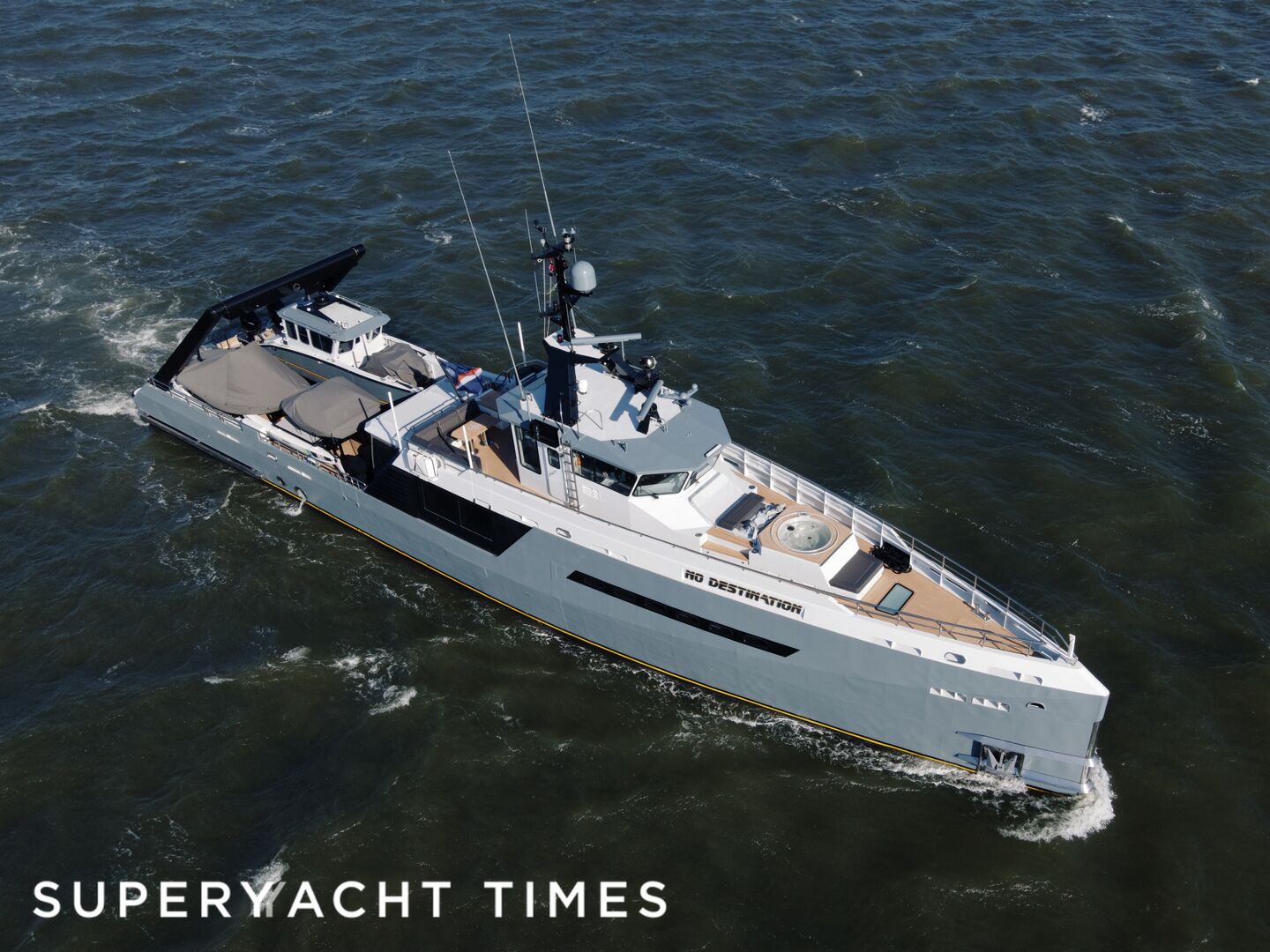 38m conversion yacht No Destination on sea trials in Den Oever, Netherlands