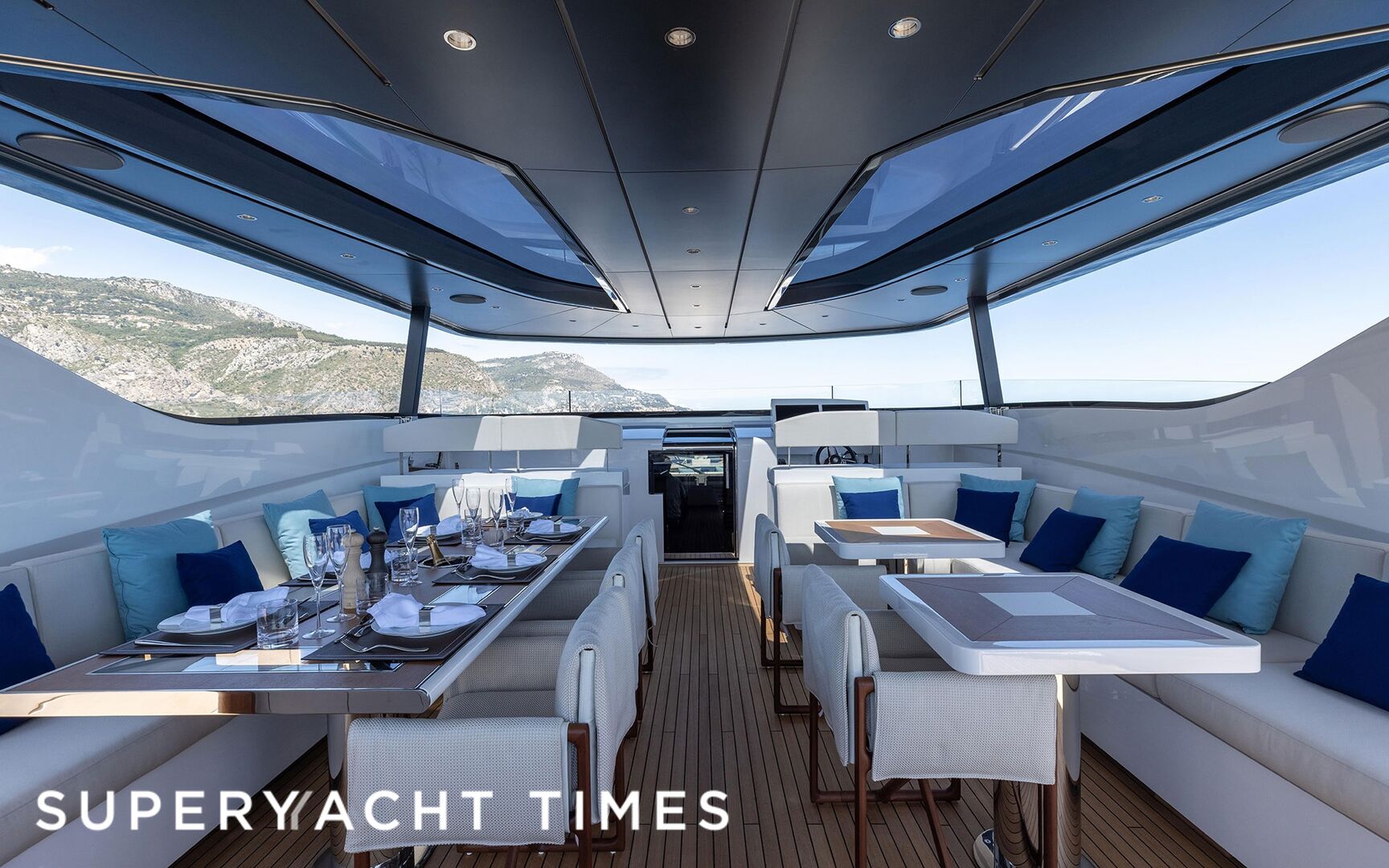 A first look at the interiors of the Mangusta GranSport 33 yacht Dopamine