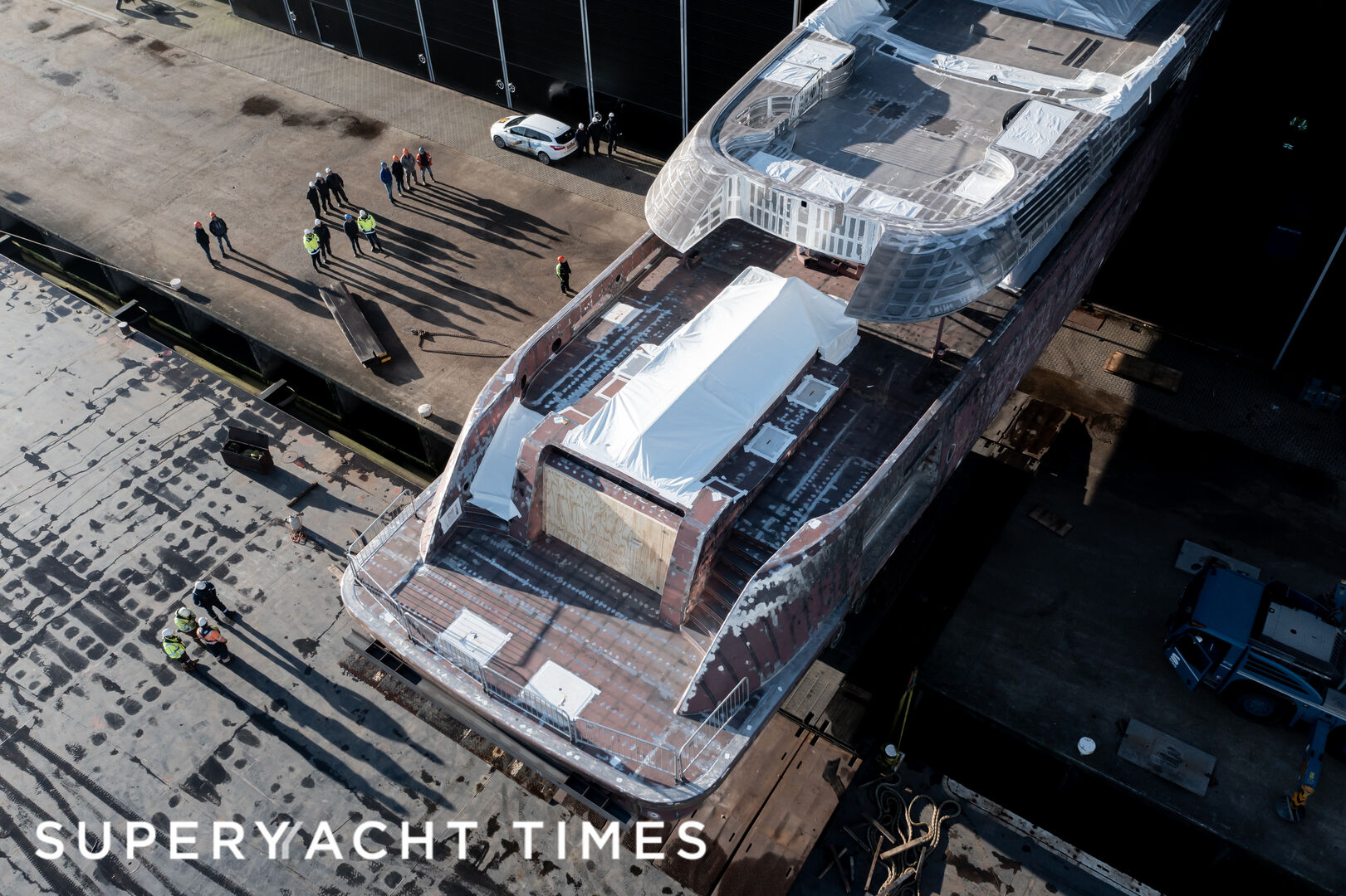 60m Feadship superyacht Project 713 seen out of the shed for the first time