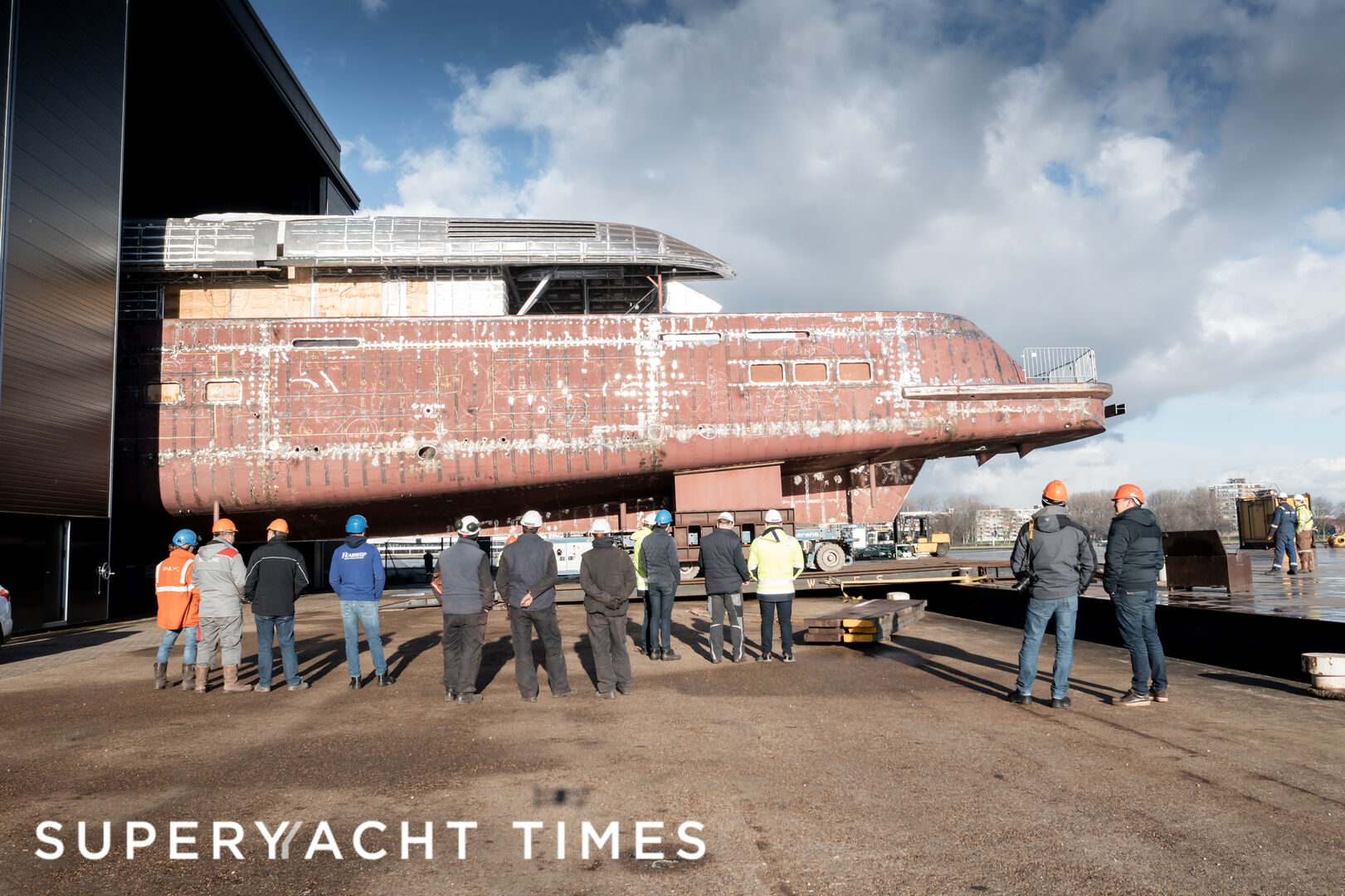 60m Feadship superyacht Project 713 seen out of the shed for the first time