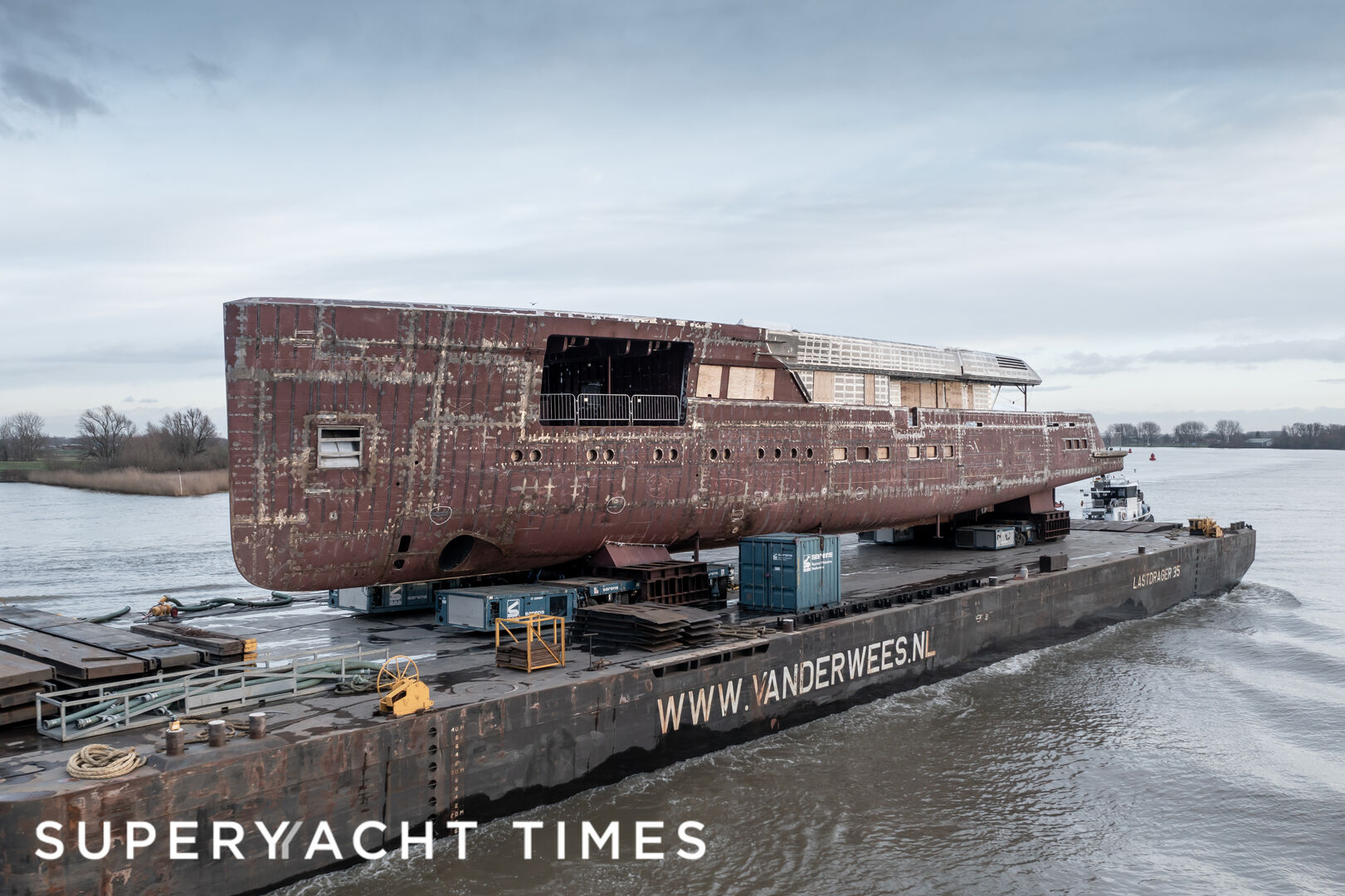 60m Feadship superyacht Project 713 seen out of the shed for the first time