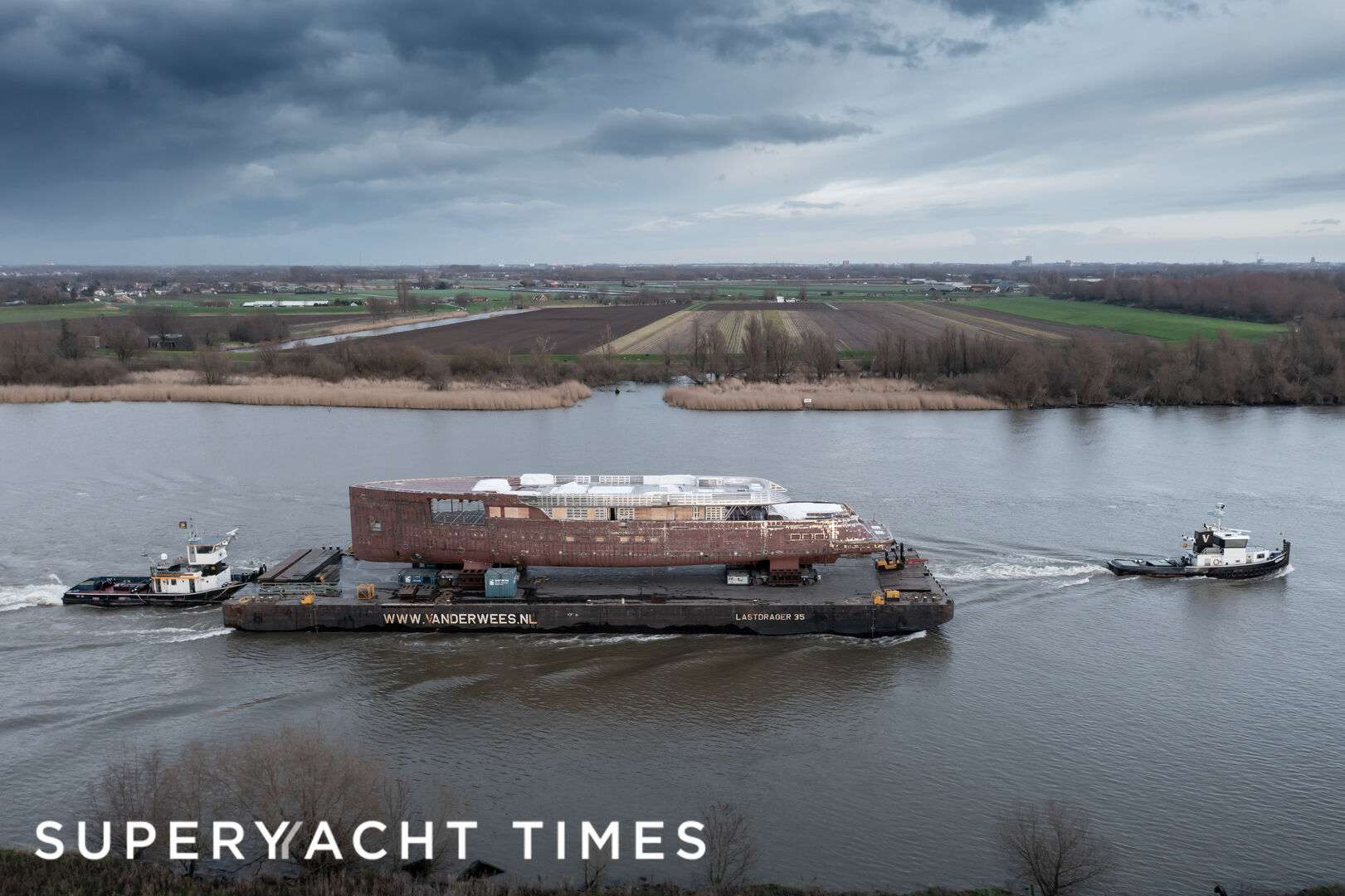 60m Feadship superyacht Project 713 seen out of the shed for the first time