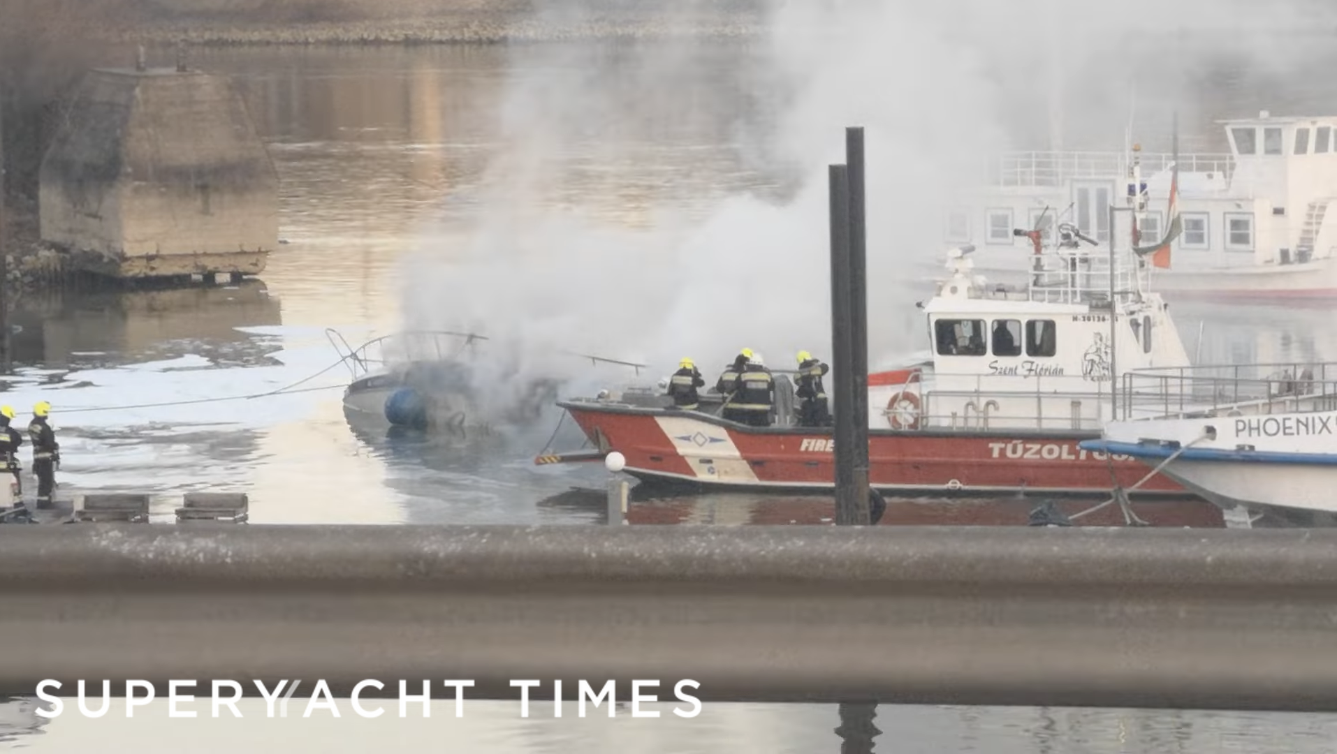 25m Overmarine yacht Le St-James catches fire in Hungary