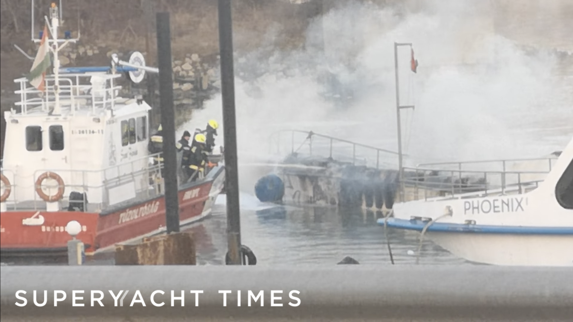 25m Overmarine yacht Le St-James catches fire in Hungary