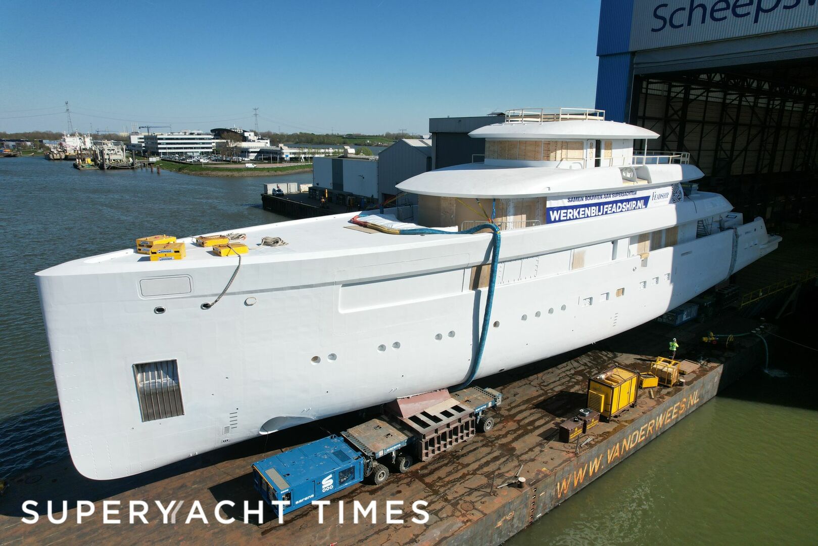 New 60m superyacht Feadship 713 on route to Aalsmeer facility for ...