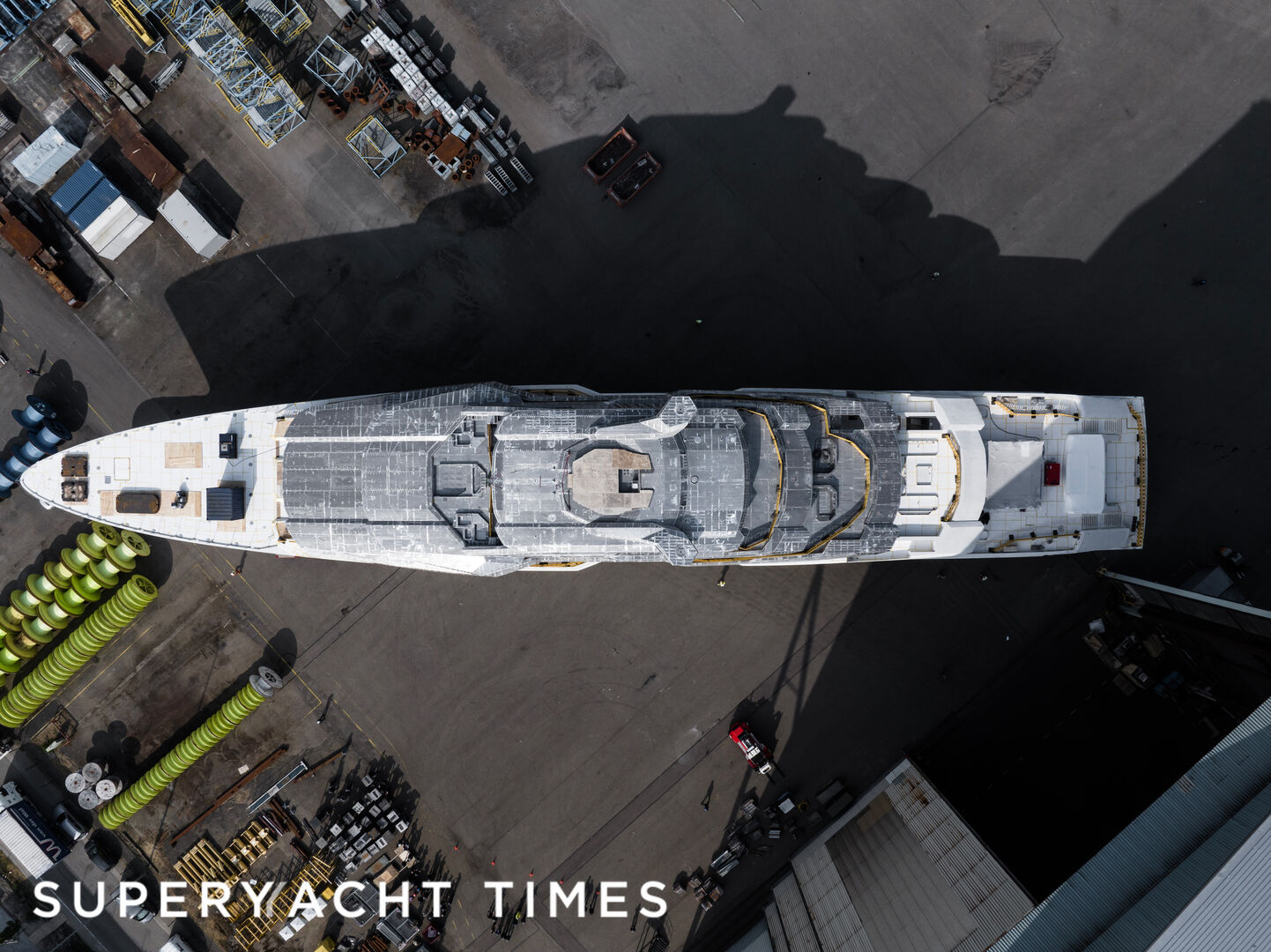 111m Oceanco superyacht Project Y722 seen out of the shed for the first time
