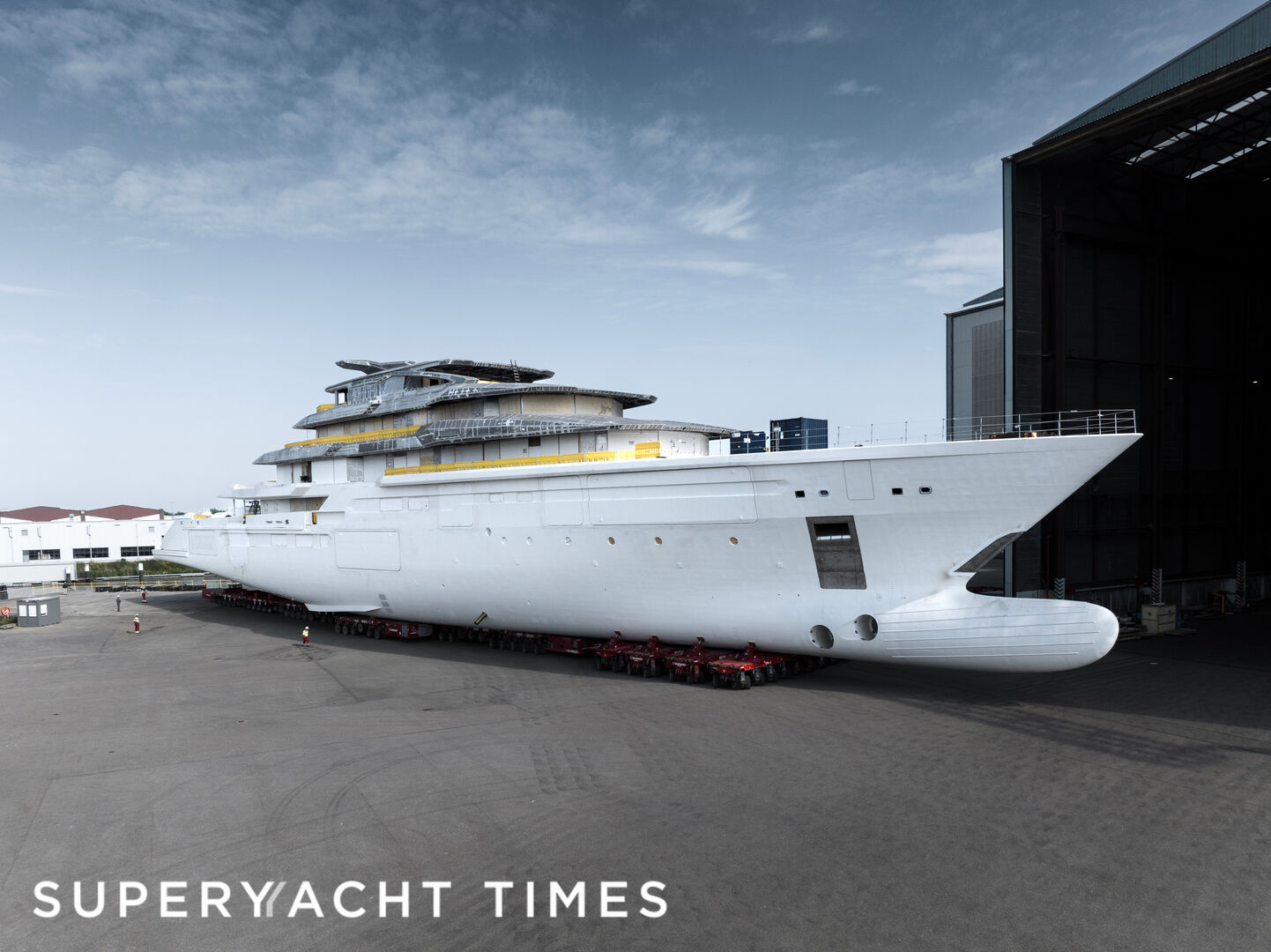 111m Oceanco superyacht Project Y722 seen out of the shed for the first time