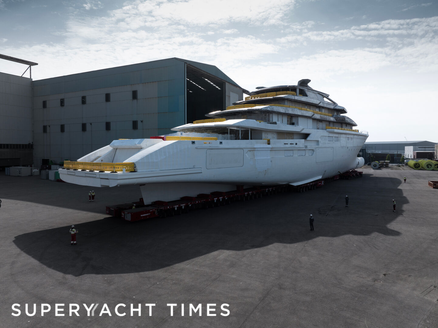 111m Oceanco superyacht Project Y722 seen out of the shed for the first time