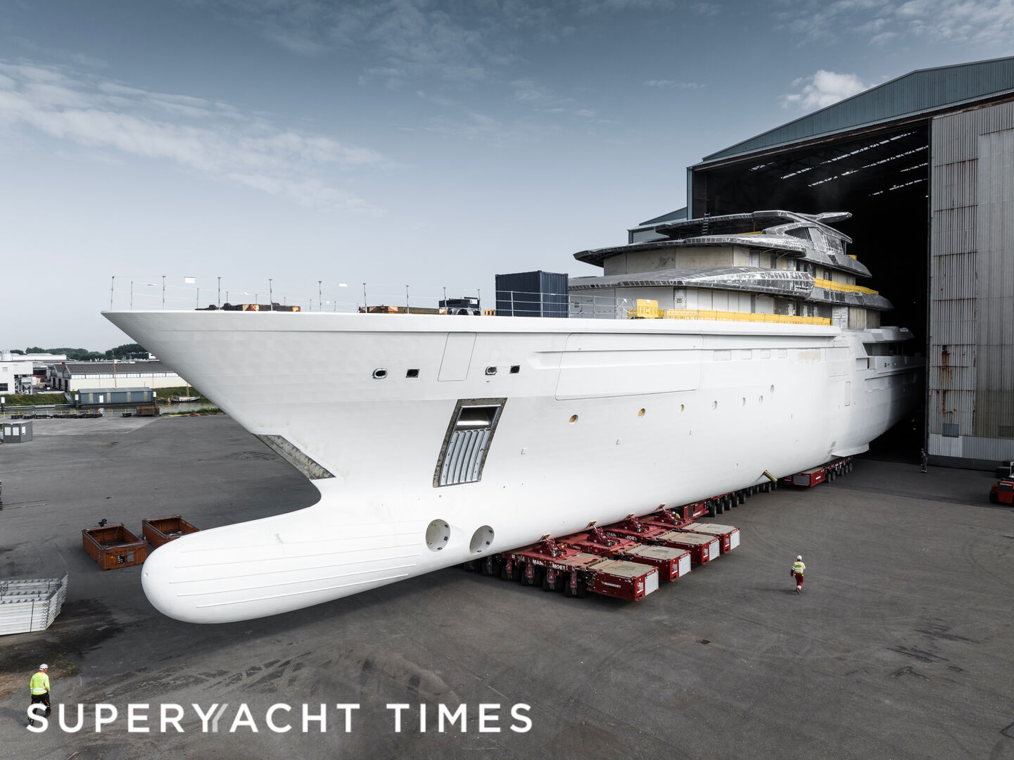 111m Oceanco superyacht Project Y722 seen out of the shed for the first time
