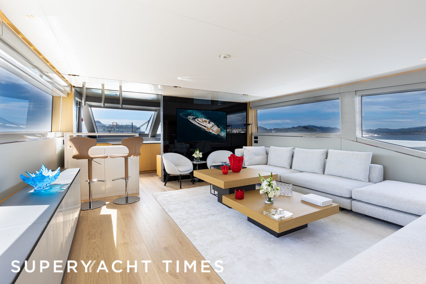 Onboard 30m Extra superyacht Mini K2 showcasing minimalistic elegance