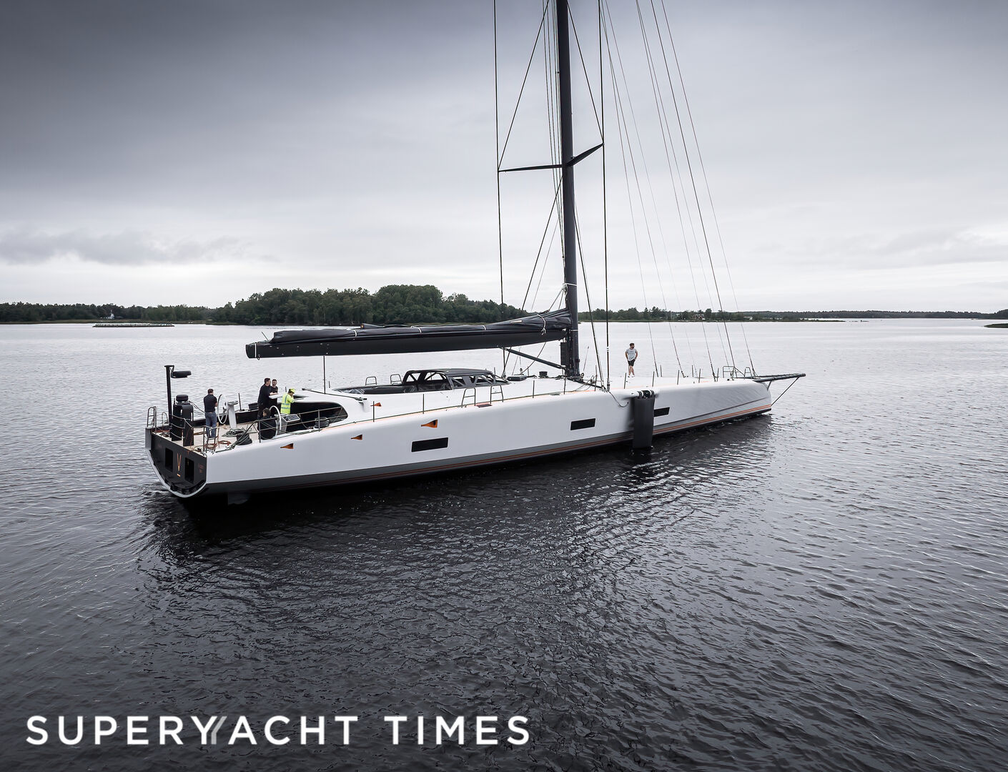 New images of the 34m Baltic 111 sailing yacht Raven preparing for her foil-assisted sea trials