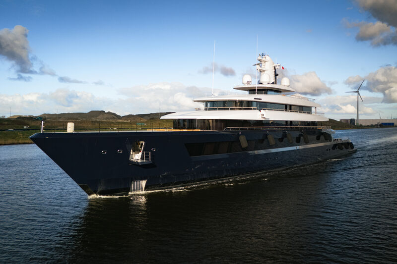 In Pictures: 92m hybrid-electric Feadship yacht Drizzle leaving Amsterdam