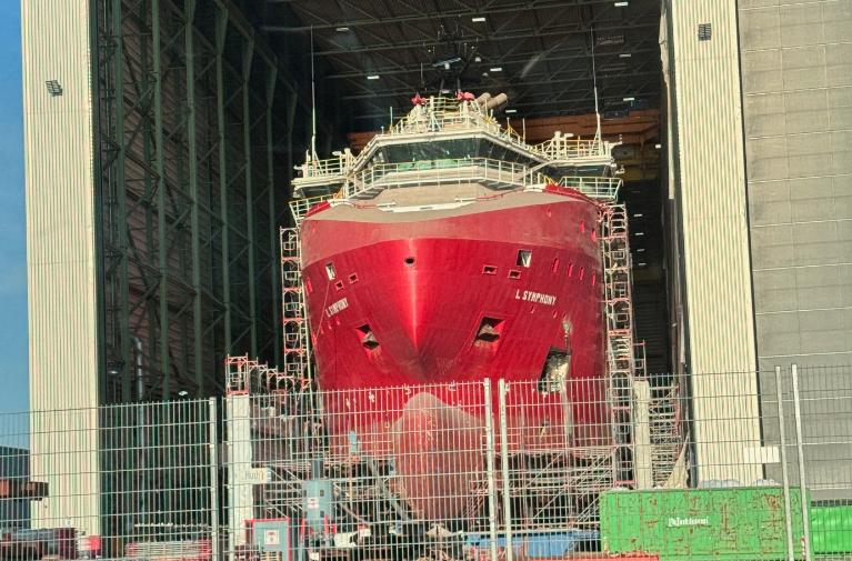88m offshore supply vessel L Symphony undergoing yacht conversion in ...