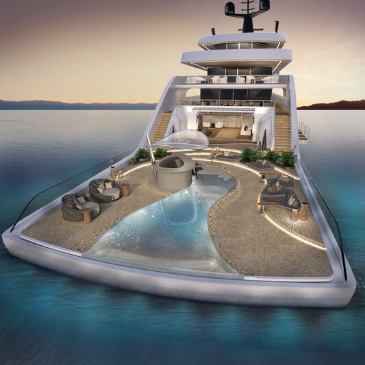 AMK unveils 95m The Real Beach concept that “brings the shore aboard”