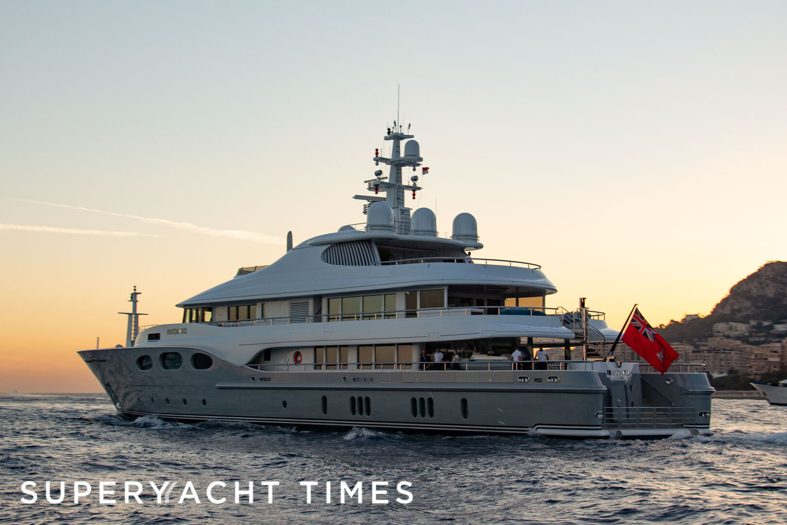 The 54m Oceanfast superyacht Fortunate Sun at sunset