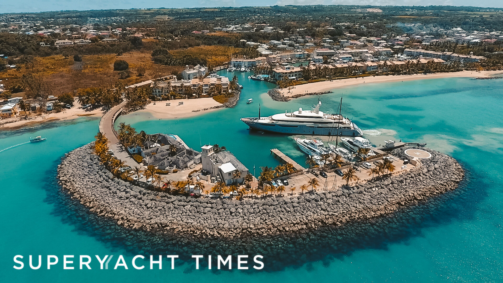 The 72m motor yacht Azteca arriving in Port St Charles