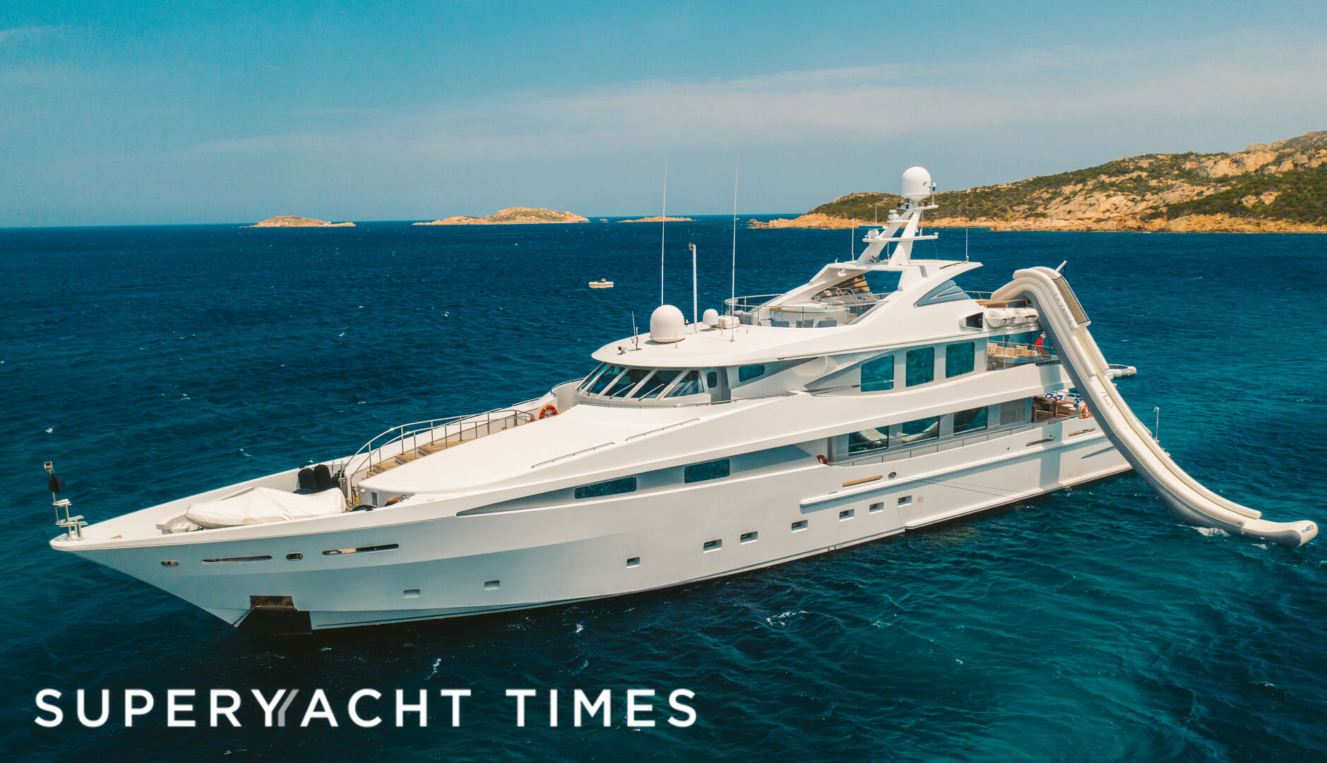 The 49m yacht La Tania anchored off Pevero Beach